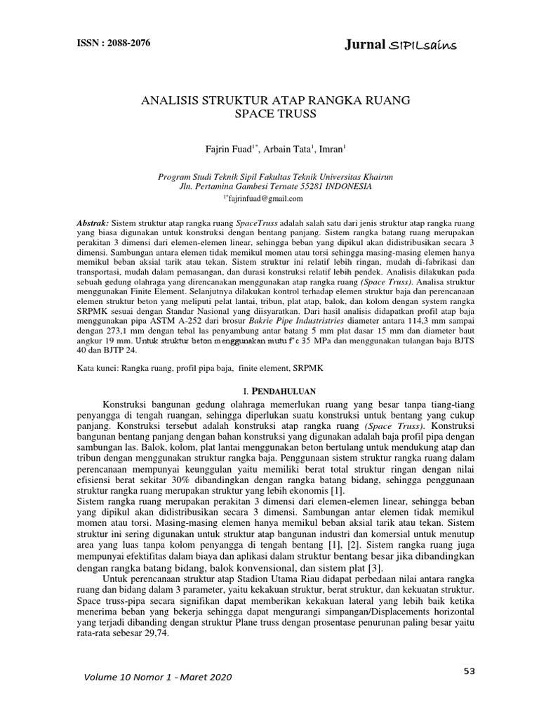 ANALISIS STRUKTUR ATAP RANGKA RUANG SPACE TRUSS. Fajrin Fuad 1 ...