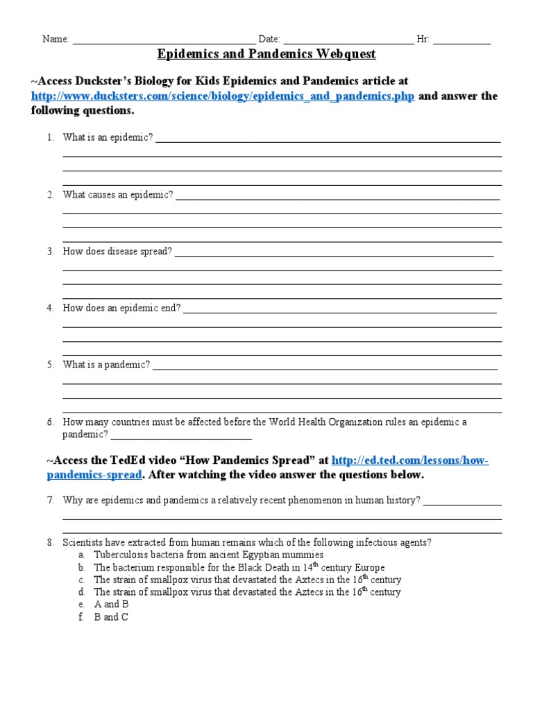 Epidemic and Pandemic Webquest | PDF | Pandemic | Epidemics