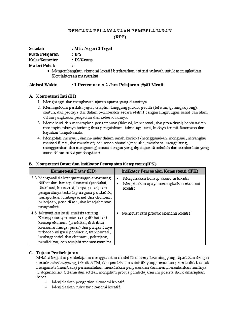 RPP Proyek Market Day | PDF