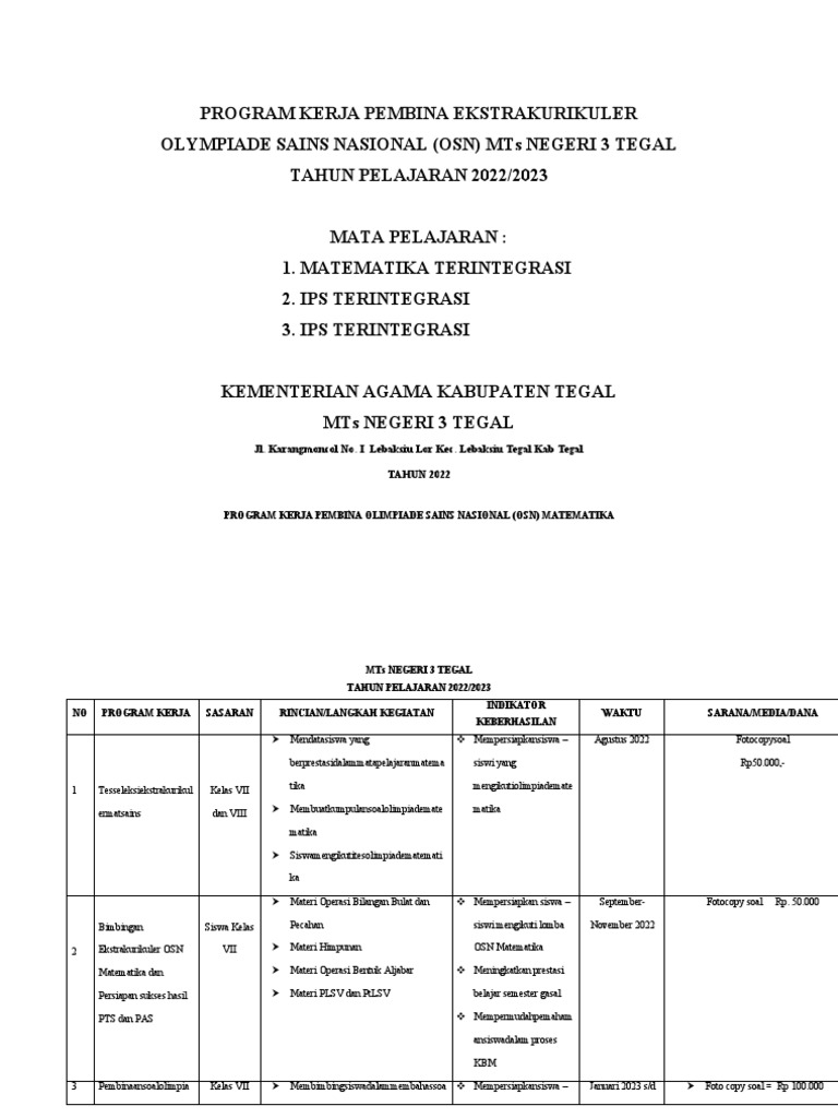 Program Kerja Osn | PDF