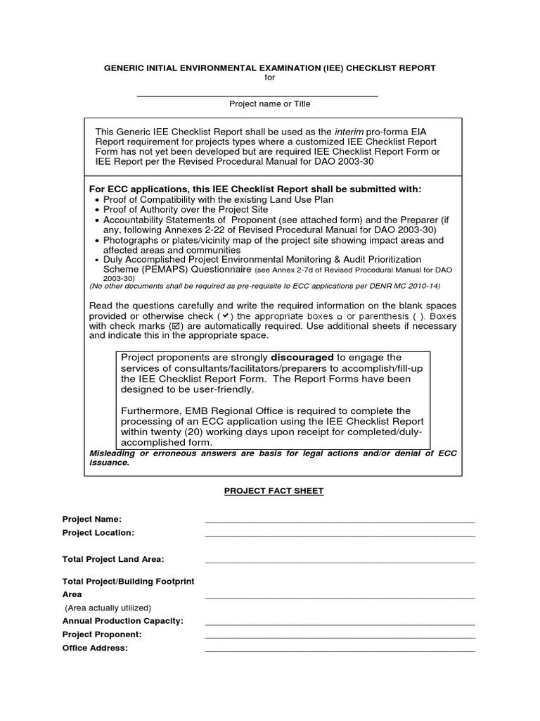Generic IEE Checklist for ECC Applications | PDF | Water | Waste Management