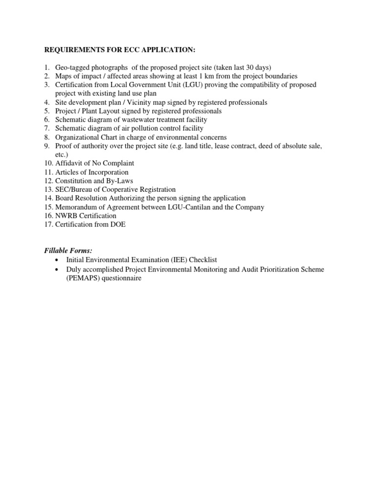 ECC Application Requirements-Hydropower | PDF