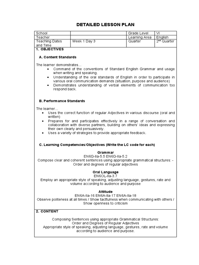 English 6 DLP D3 | PDF | English Language | Grammar