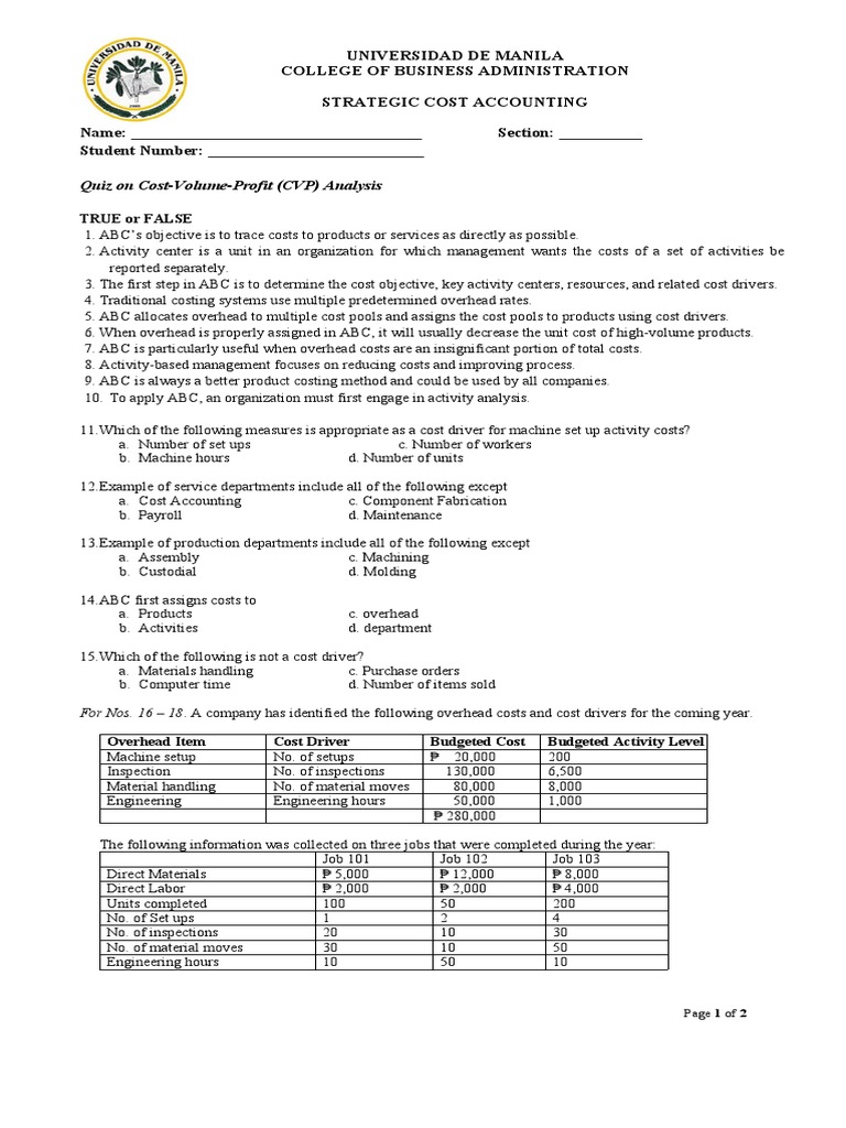 Quiz ABC | PDF | Cost Accounting | Cost