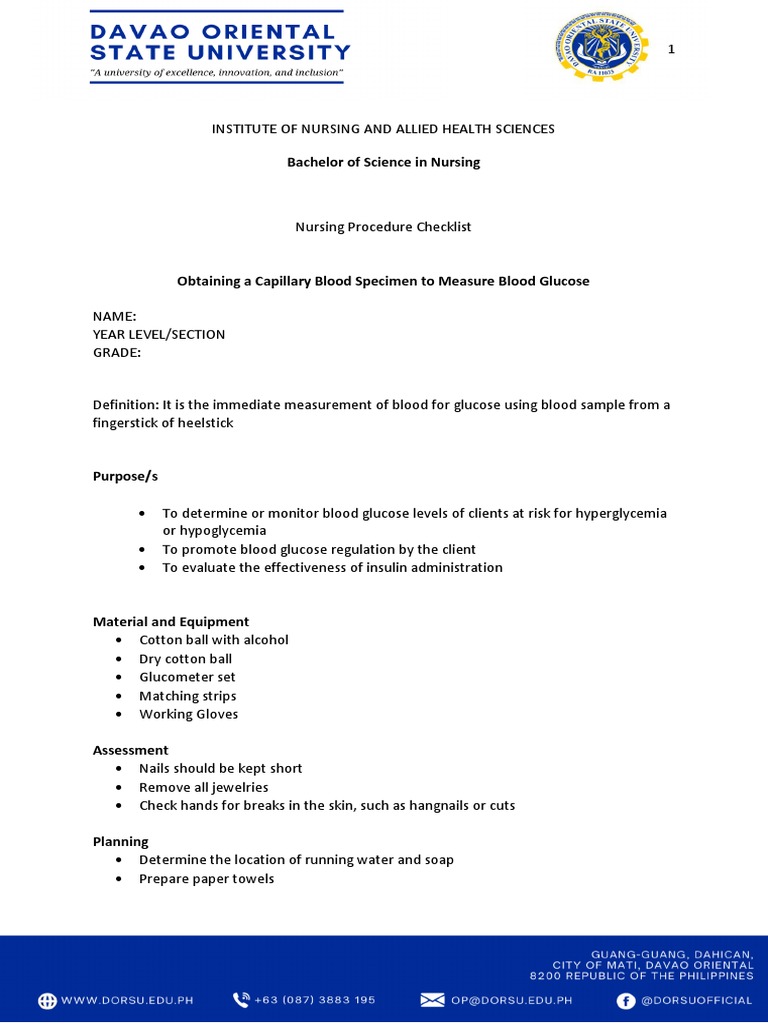 Capillary Blood Glucose Testing Procedure | PDF | Medical Specialties ...