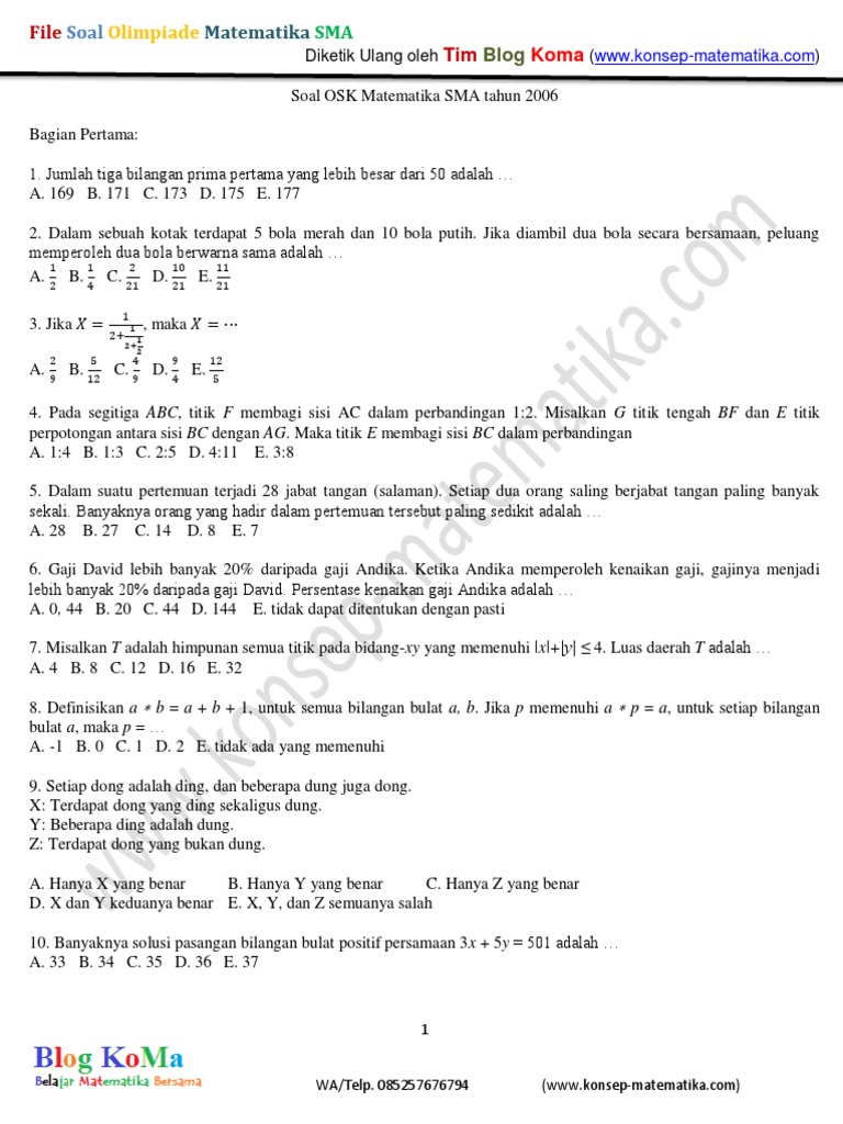 2006 Soal Osk Matik SMA | PDF