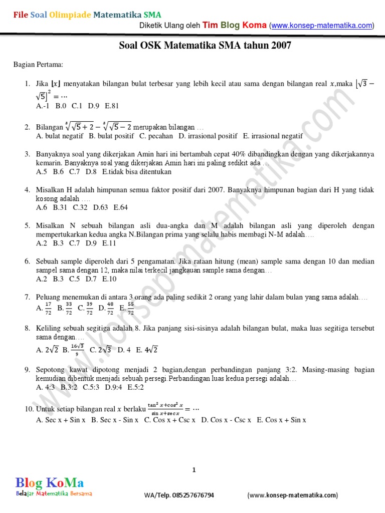 2007 Soal Osk Matik SMA | PDF