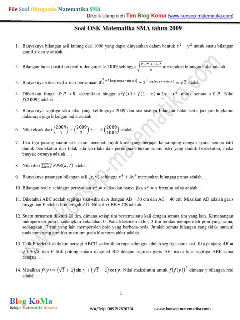 2009 Soal Osk Matik SMA | PDF