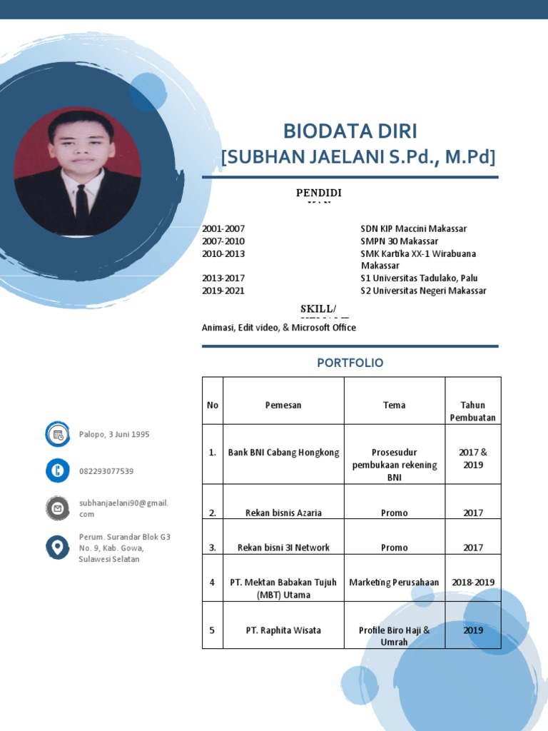 Biodata & Portfolio Subhan Jaelani | PDF