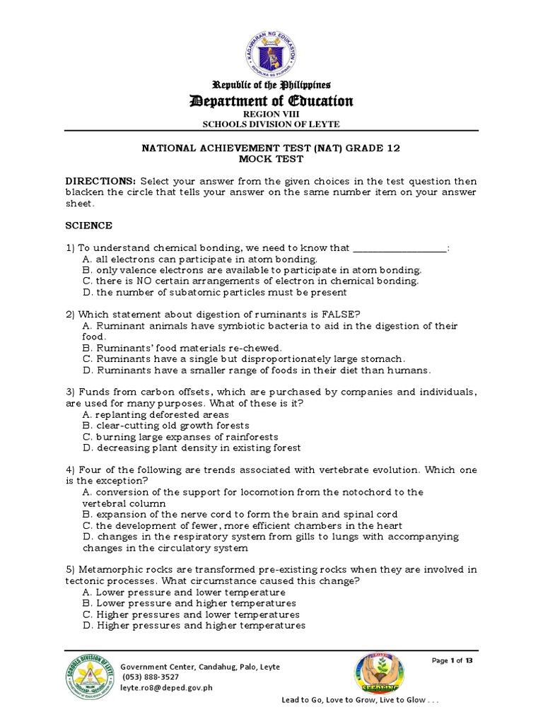 Nat 12 Mock Test Pdf Force Euclidean Vector