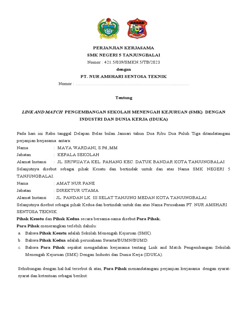 MOU Revisi RAKOR SMK DENGAN DUDI PT. NAST | PDF