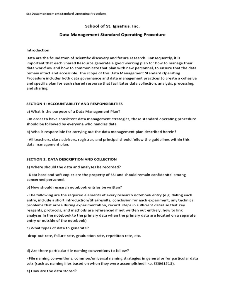 Data Management Sop | PDF | Computer File | Data
