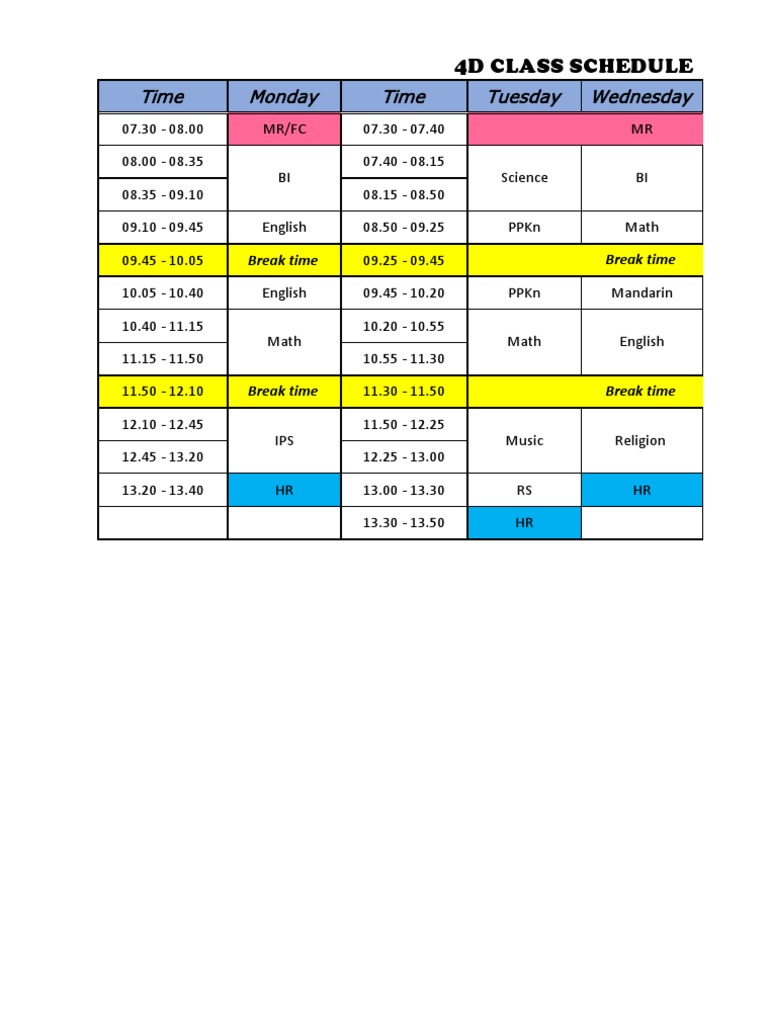 4D Class Schedule 2022-2023 | PDF