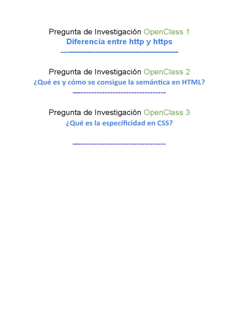 Pregunta de Investigación de OpenClass | PDF
