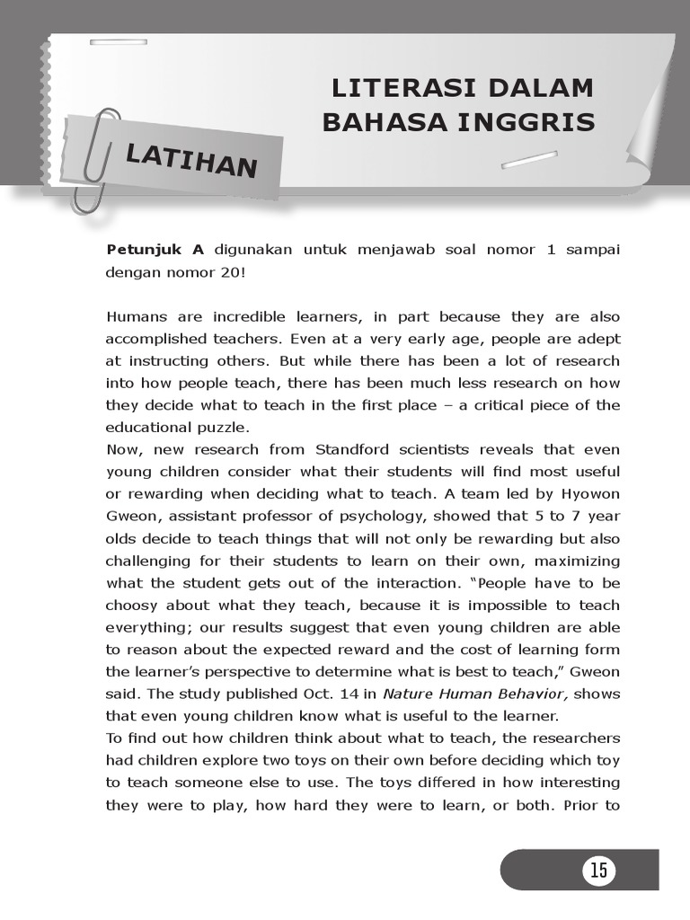 Literasi Dalam Bahasa Inggris | PDF | Learning | Child Development Literasi Dalam Bahasa Inggris | PDF | Learning | Child Development