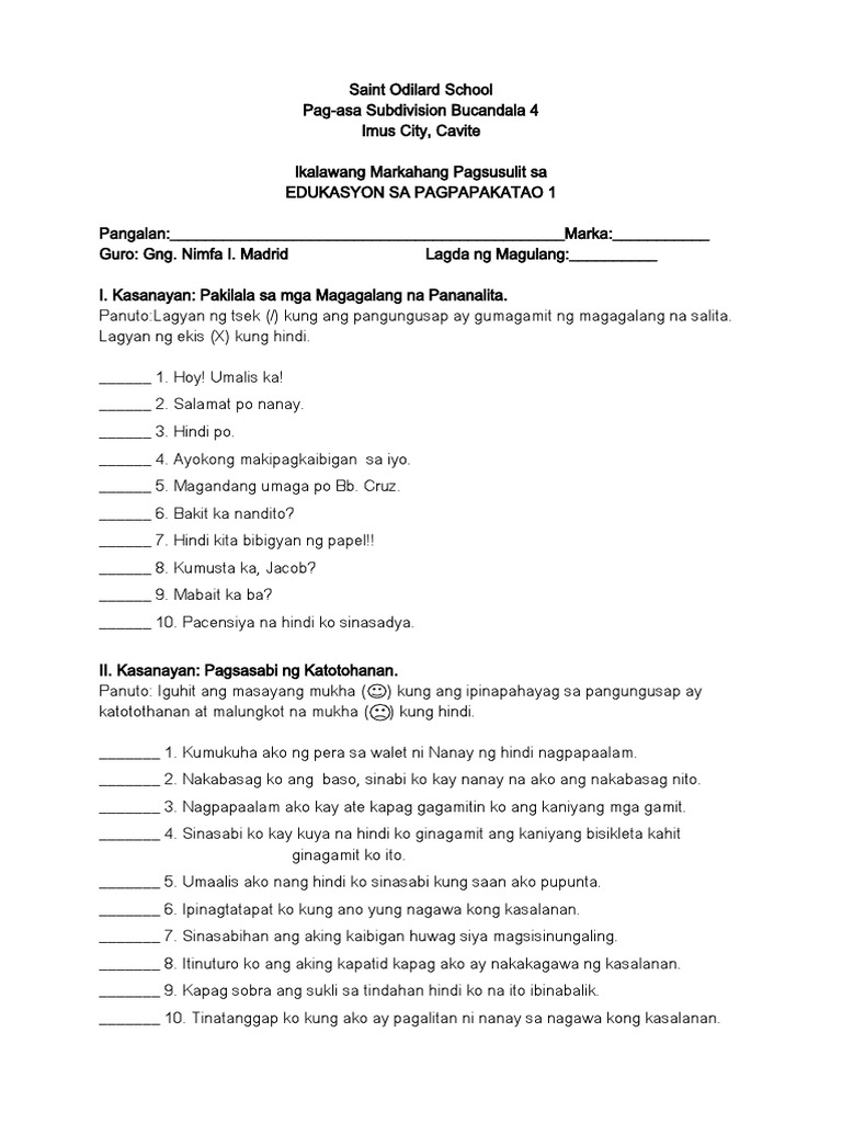 Second Periodic Exam ESP 1 | PDF