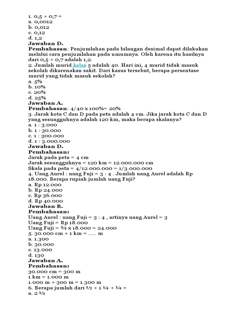 Contoh Soal MTK Kls 5 | PDF