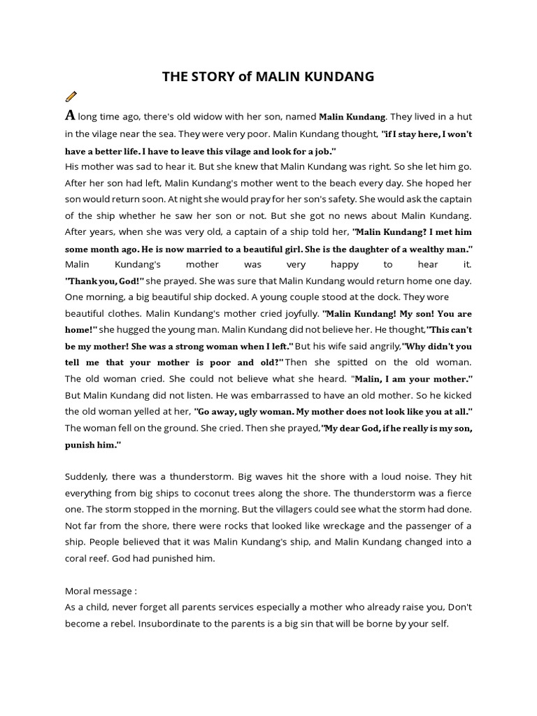 THE STORY of MALIN KUNDANG | PDF