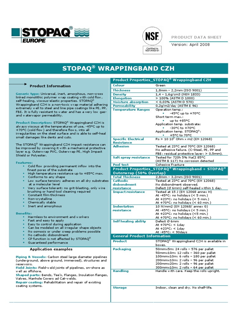 455 - Product - Data - Sheet - Stopaq - Wrapping Band - CZH | PDF ...