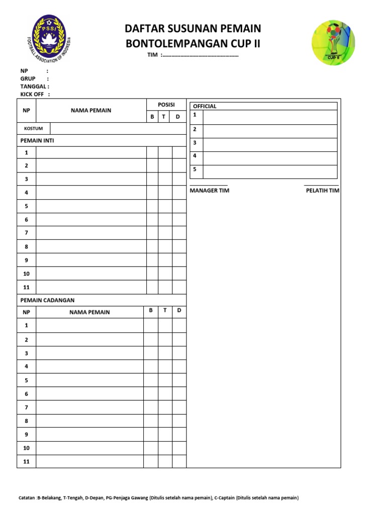 Format DSP Daftar Pemain Sepak Bola | PDF