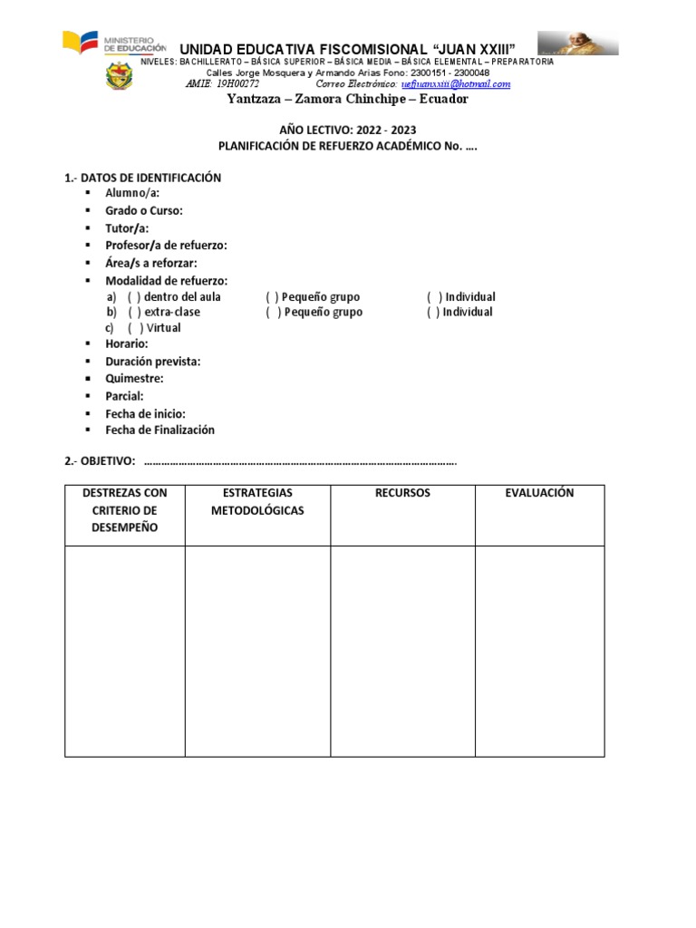 Plan de Refuerzo Academico | PDF Plan de Refuerzo Academico | PDF