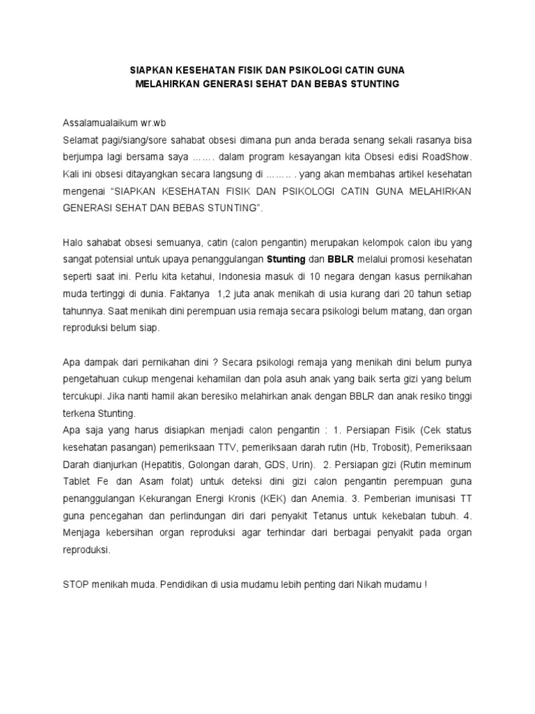 Persiapan Kesehatan Catin untuk Generasi Sehat | PDF | Kesehatan ...