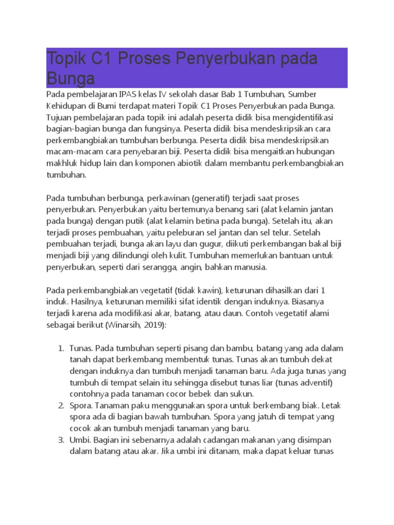 Topik C1 Proses Penyerbukan Pada Bunga | PDF