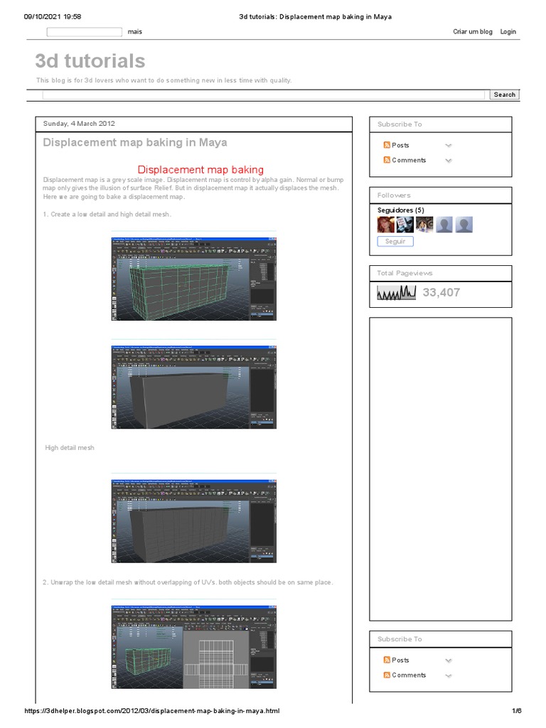 3d Tutorials - Displacement Map Baking in Maya | PDF