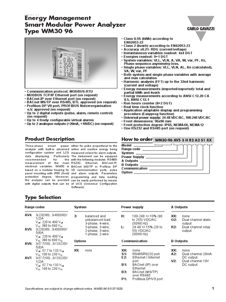 Analizador de Redes Carlo Gavazzi WM30AV53H | PDF | Internet Protocols | Parameter (Computer ...