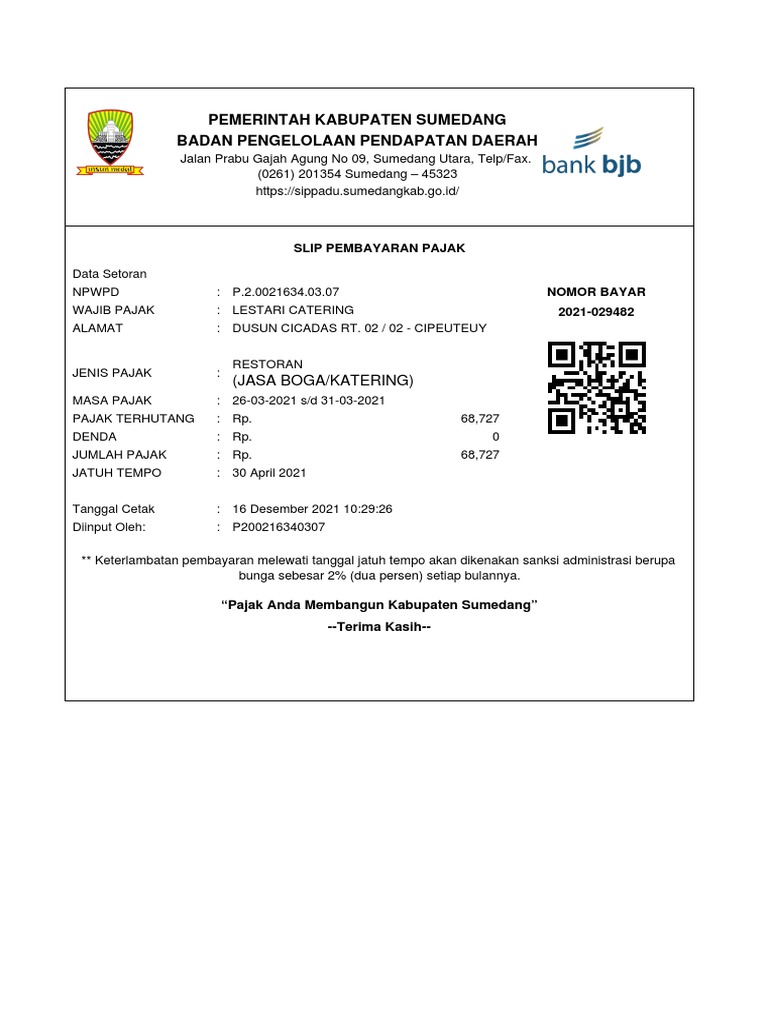 Slip Pajak Lestari Catering | PDF
