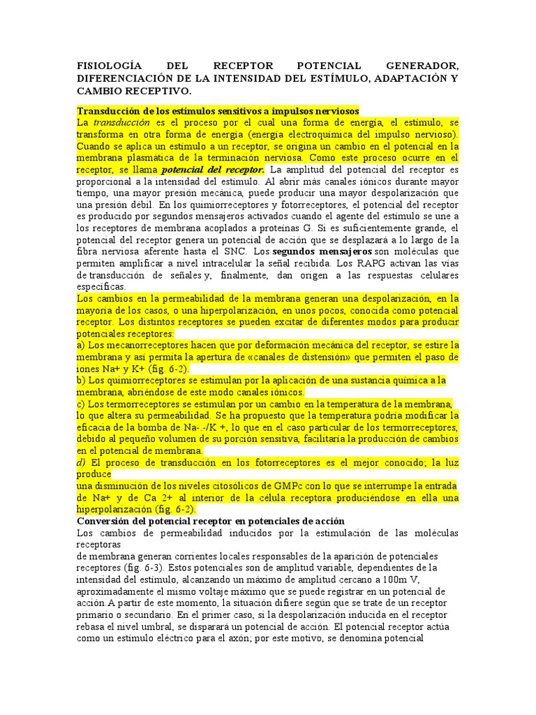Potencial del Receptor y Transducción | PDF | Potencial de acción ...
