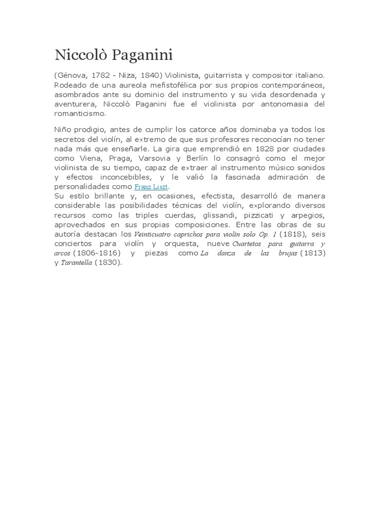 Biografia de Niccolo Paganini | PDF