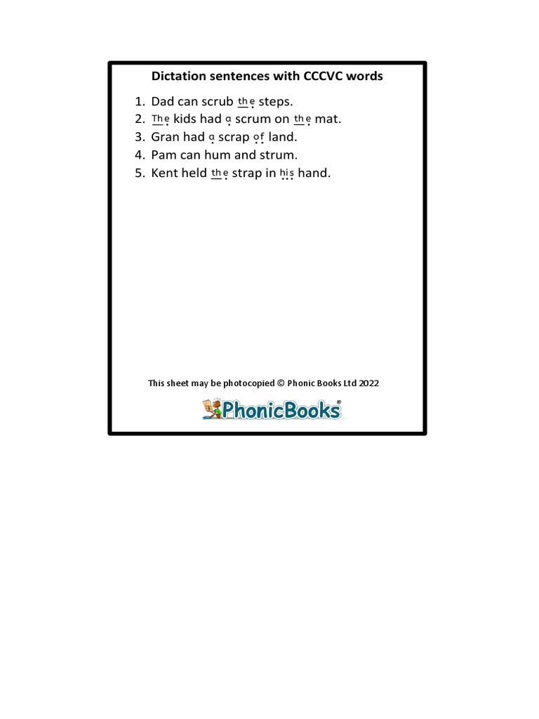Dictation CCCVC Sentences | PDF | Science & Mathematics