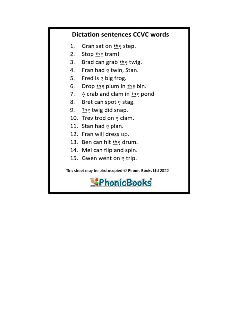 Dictation CCVC Sentences | PDF