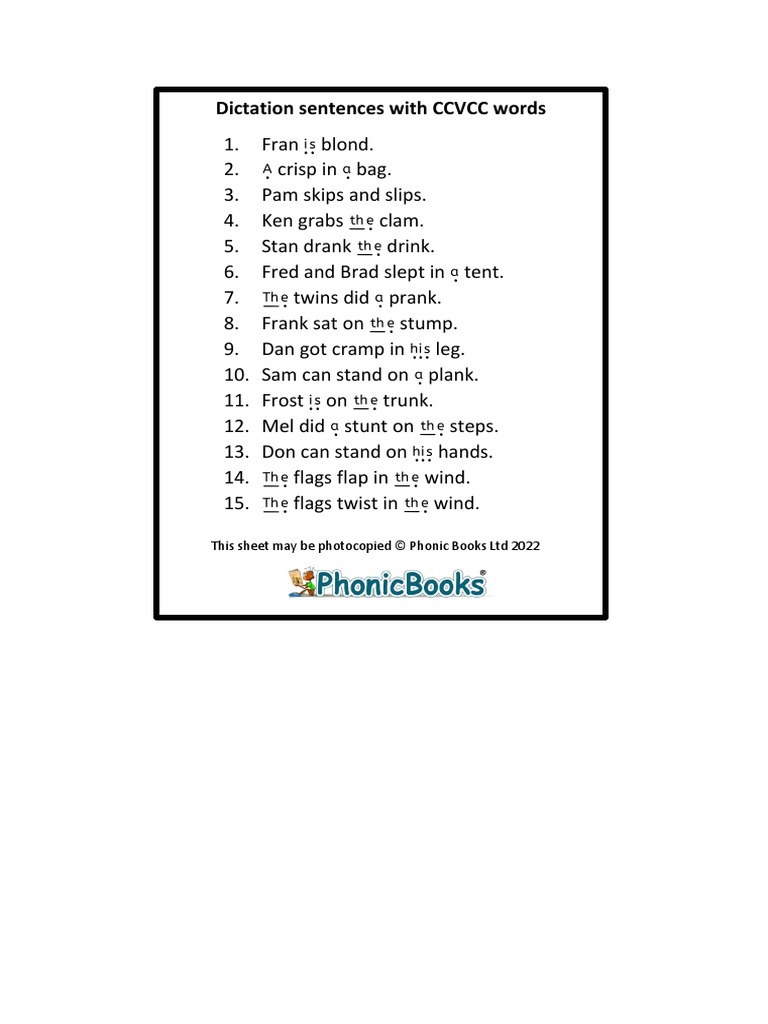 Dictation CCVCC Sentences | PDF
