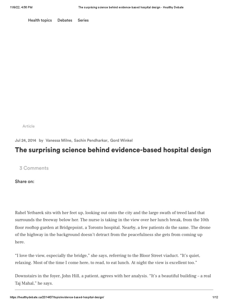 Evidence Based Hospital Design Healthy Debate Pdf Hospital