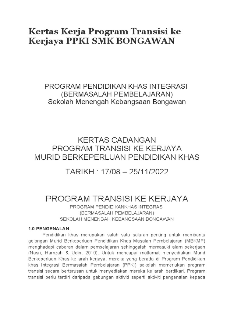 Kertas Kerja Program Transisi Kerjaya | PDF