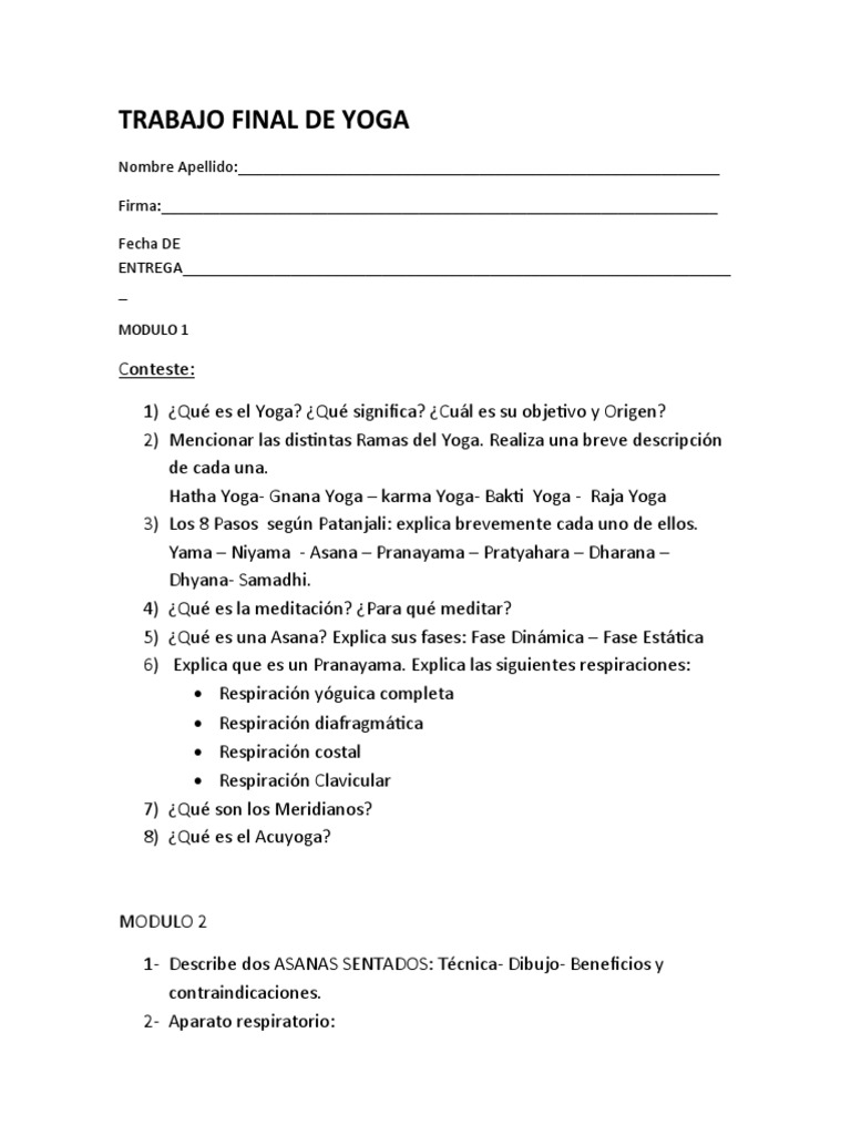 Trabajo Final de Yoga | PDF | Yoga | Asana