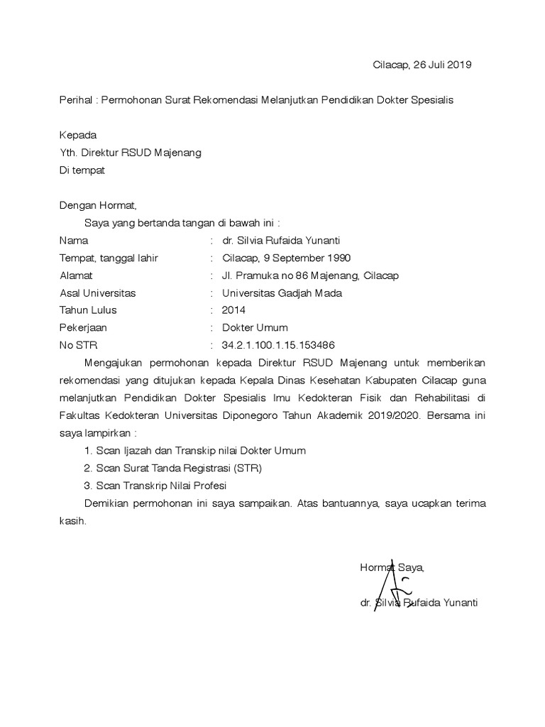 Permohonan Rekomendasi PPDS dr. Silvia | PDF