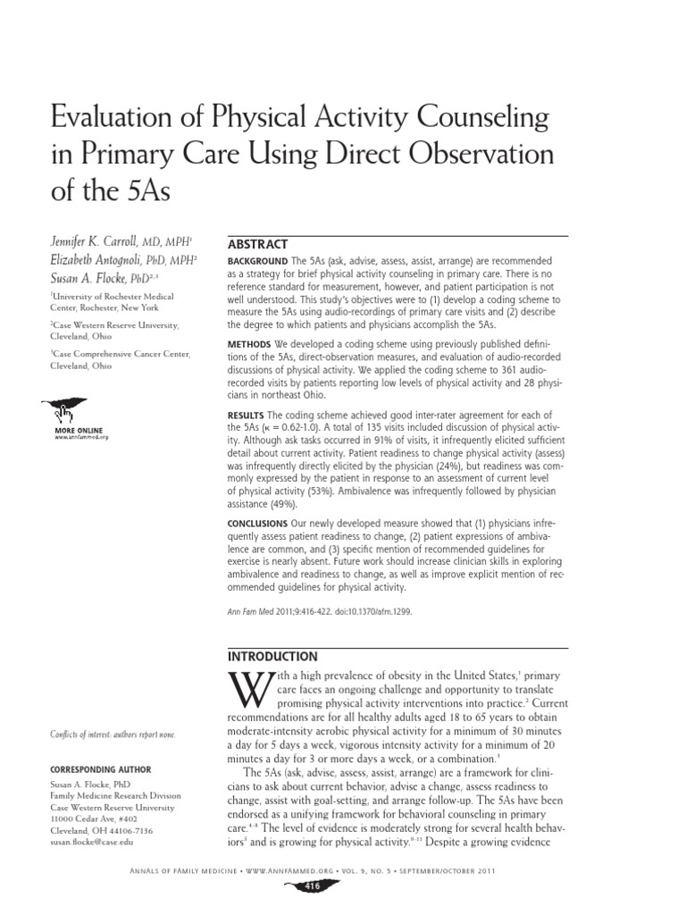 5as Physical Activity | PDF | Weight Loss | Primary Care