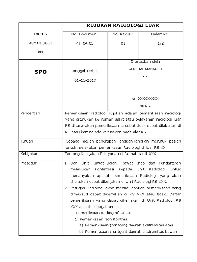 Spo Rujukan Radiologi Luar | PDF