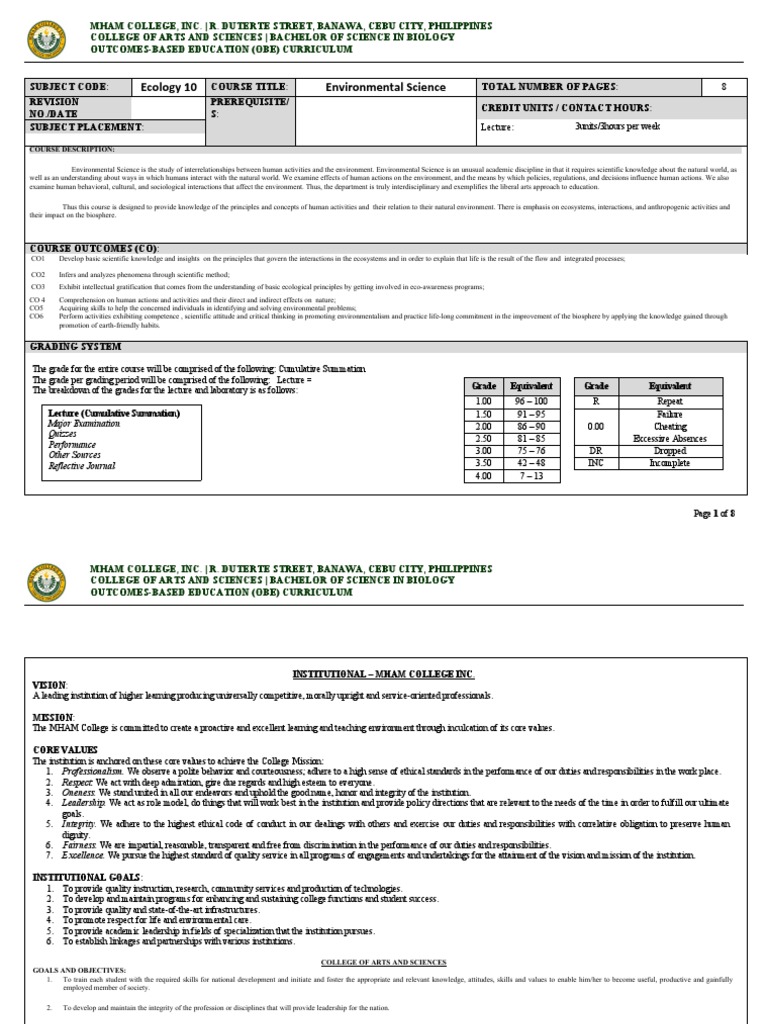 Environmental Science Course Outline | PDF | Evolution | Natural Selection