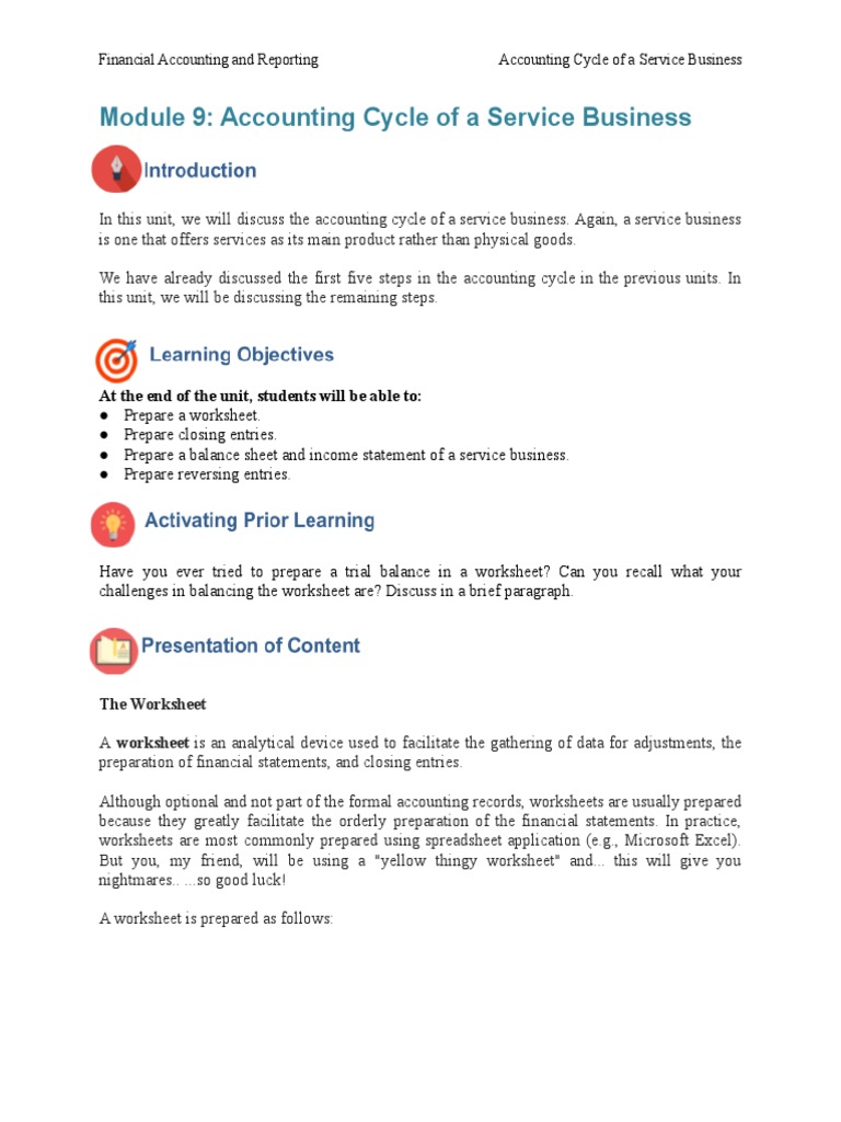 Accounting Cycle of A Service Business | PDF | Debits And Credits ...