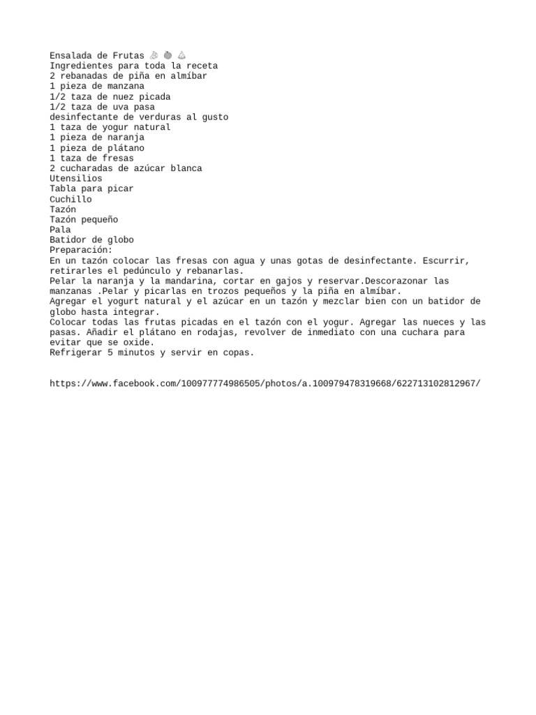 Ensalada De Frutas Pdf Hogar Jardinería Y Bricolaje