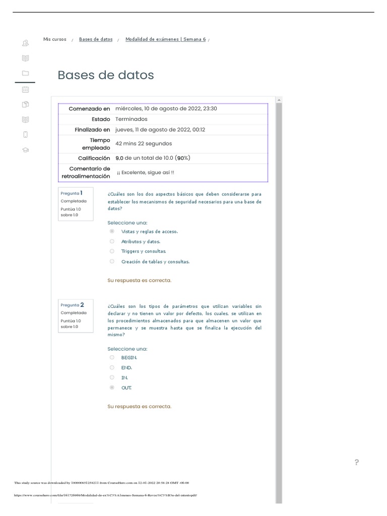 Modalidad de Ex Menes Semana 6 Revisi N Del Intento PDF | PDF | SQL | Ciencias de la Computación