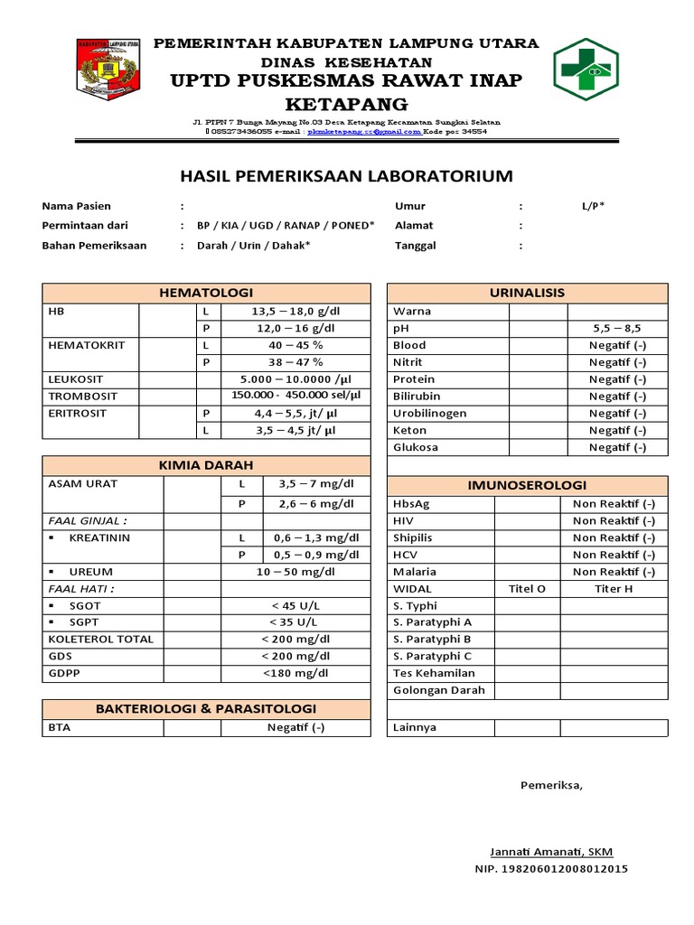 Form Hasil Pemeriksaan Laboratorium FIX | PDF