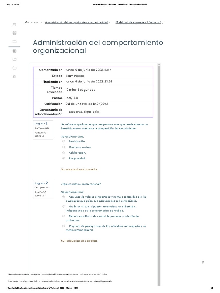Modalidad de Ex Menes Semana 6 Revisi N Del Intento PDF | Descargar gratis PDF | Comportamiento ...
