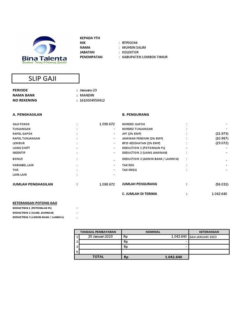 Payslip Jan 2023 Muhsin | PDF