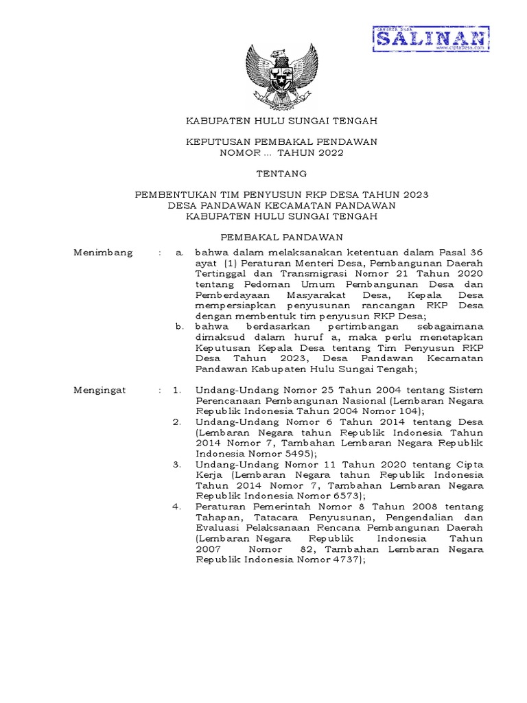 SK Tim Penyusun RKP Desa 2023 | PDF
