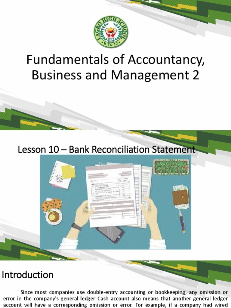 Lesson 10 Bank Reconciliation Statement | PDF | Cheque | Banks